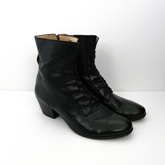 Frye | Shoes | Frye Courtney Black Leather Lace Up Combat Ankle Boots ...